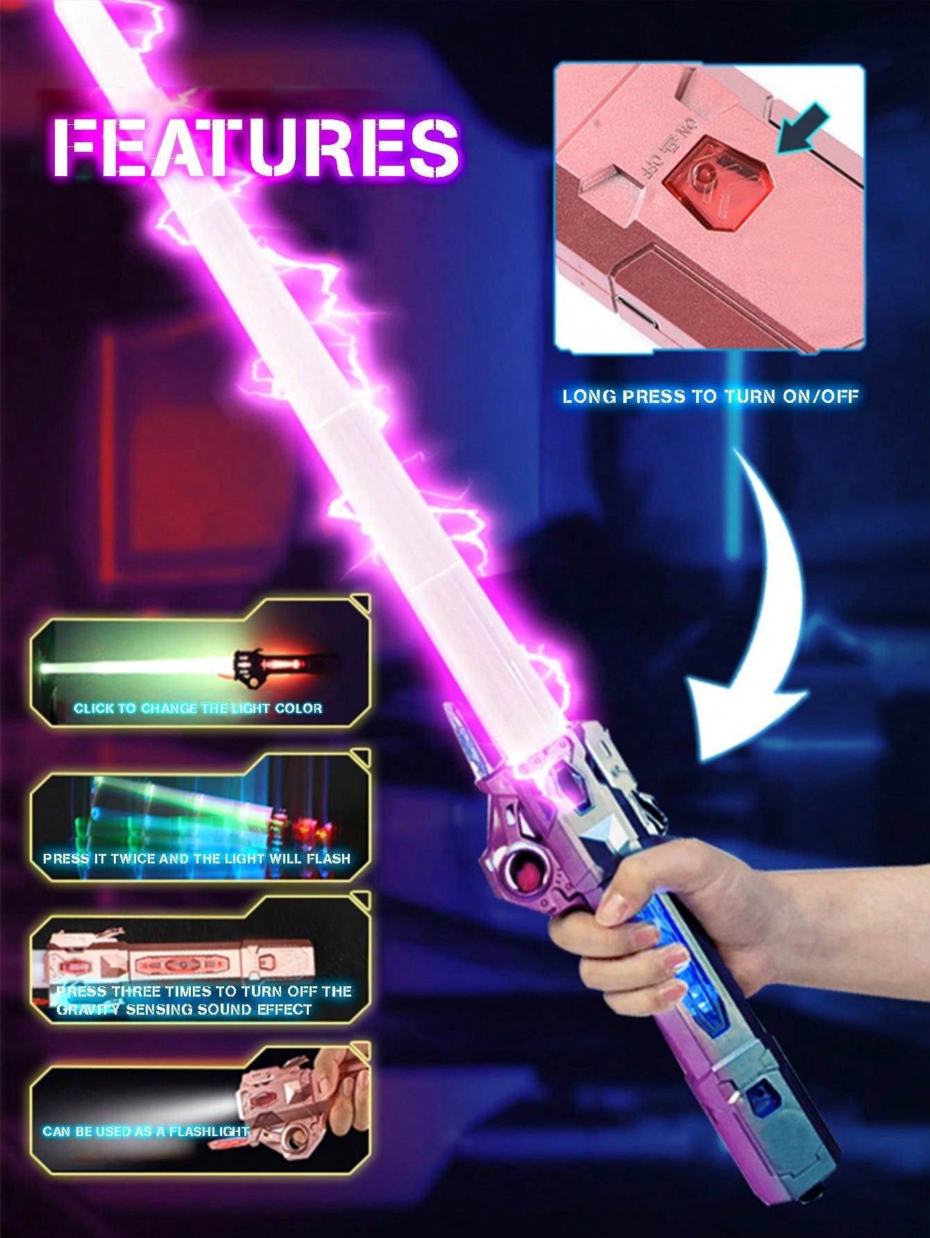 1 Espada Retráctil Con Luz Roja (activada Por Movimiento), Con Efectos De Sonido Y Luz 2 En 1 ...