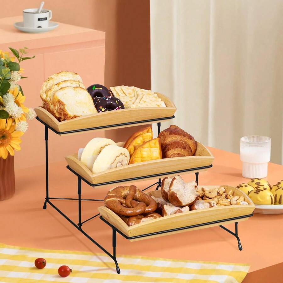 3-Tiered Food Serving Trays & Platters Stand for Cupcake and Dessert ...