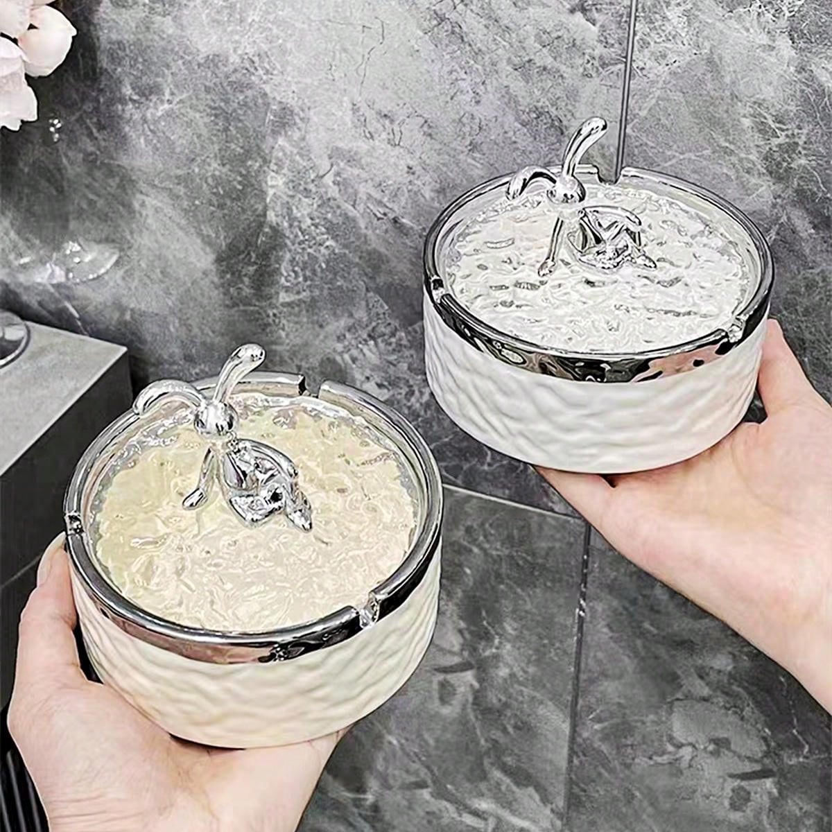 Ceramic Rabbit Ashtray, Living Room, Office, Cream/White, With Silver ...