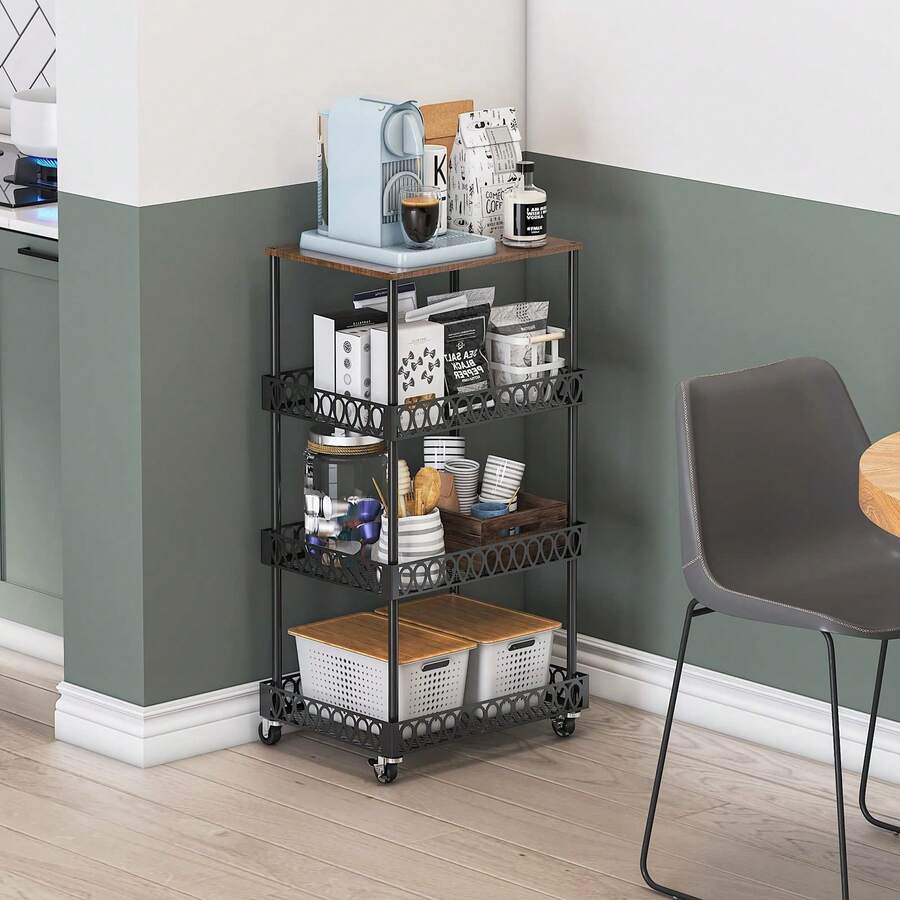 4-Tier Utility cart Storage Rack with Board, Heavy-Duty Mesh Storage ...
