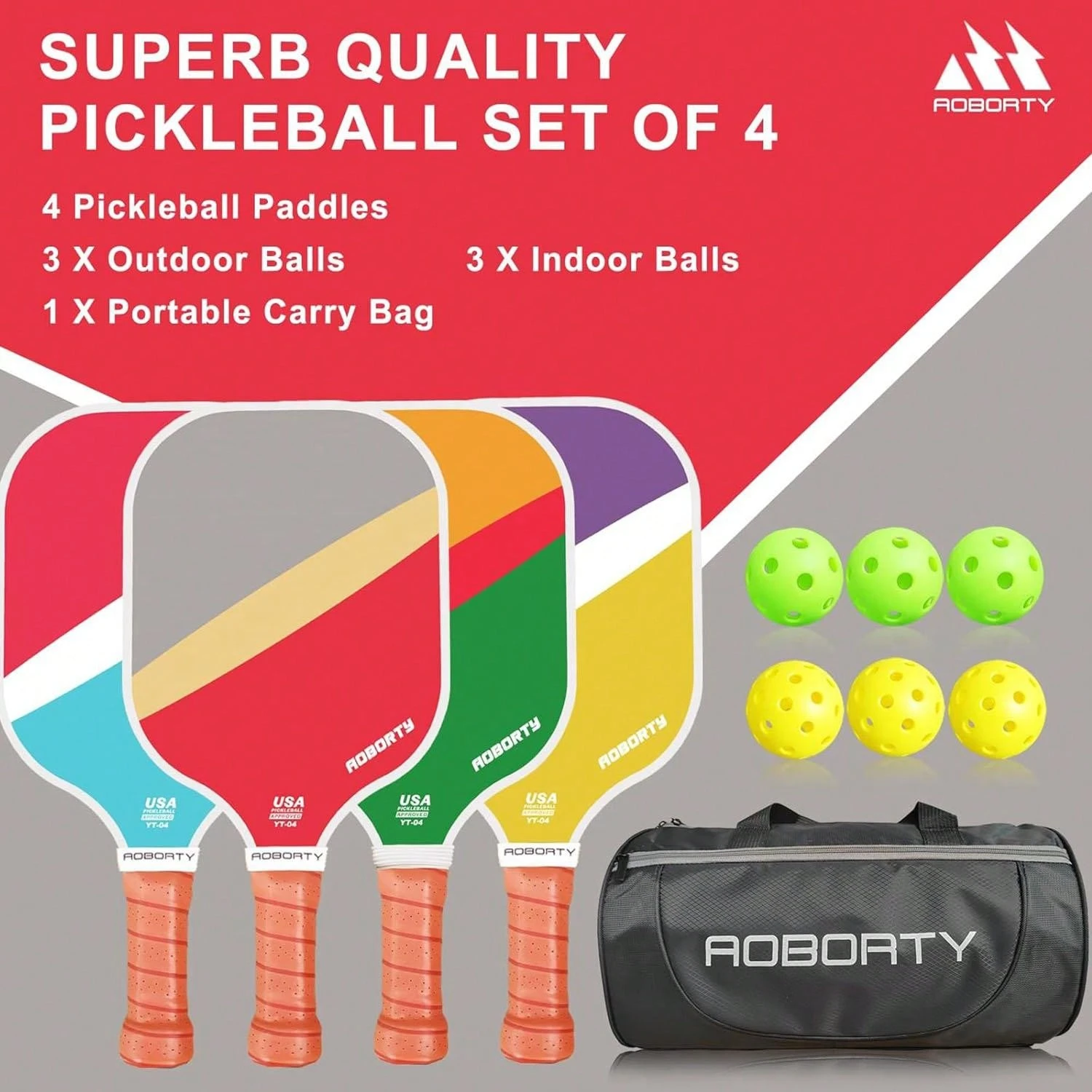 Aoborty Graphite Pickleball Paddles Set- Premium Rackets Fiber Face ...