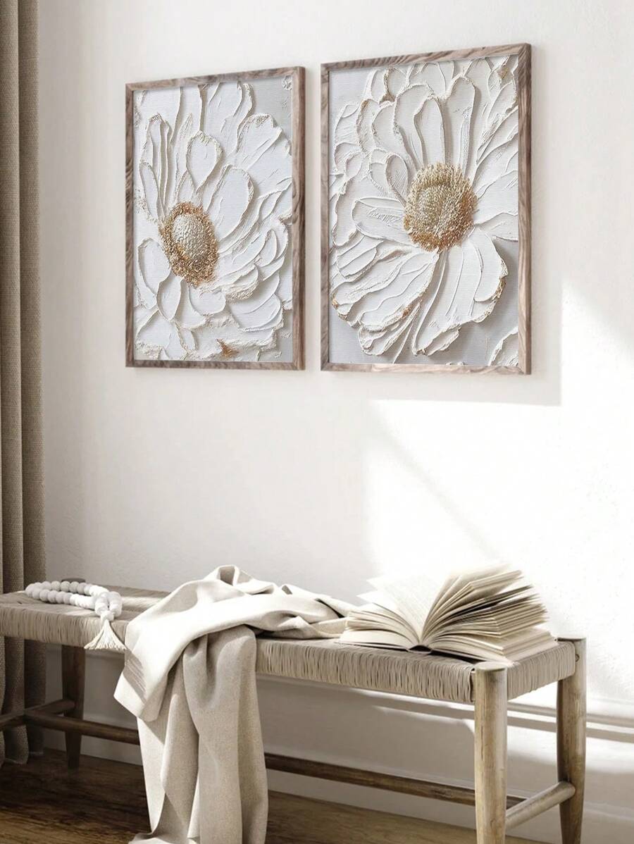 2pcs/Set Italian Minimalist Floral White Flower Decor Painting For ...