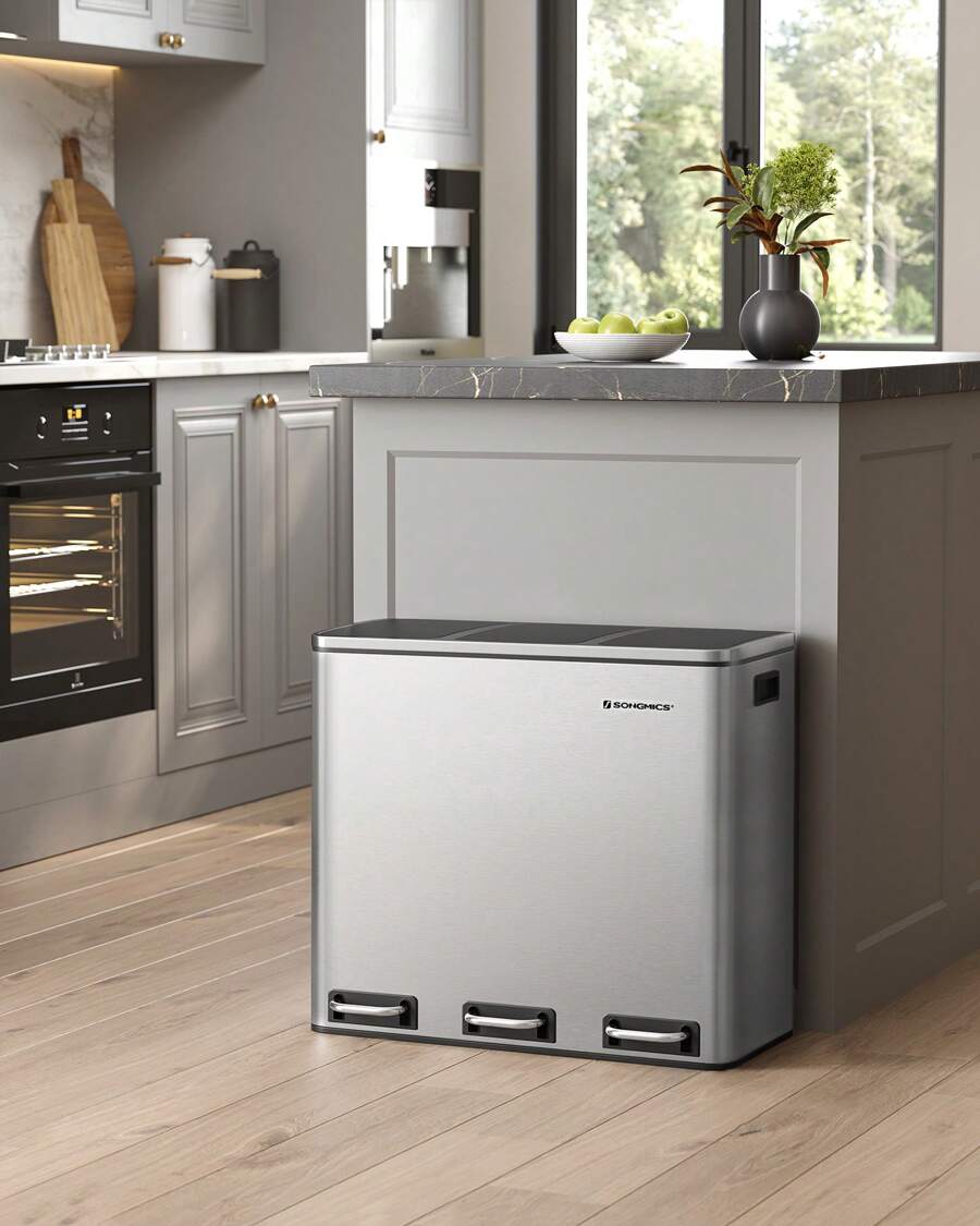 SONGMICS Trash Can, 3 X 4.8 Gallon (3 X 18 L) Garbage Can, 14.4 Gallon ...