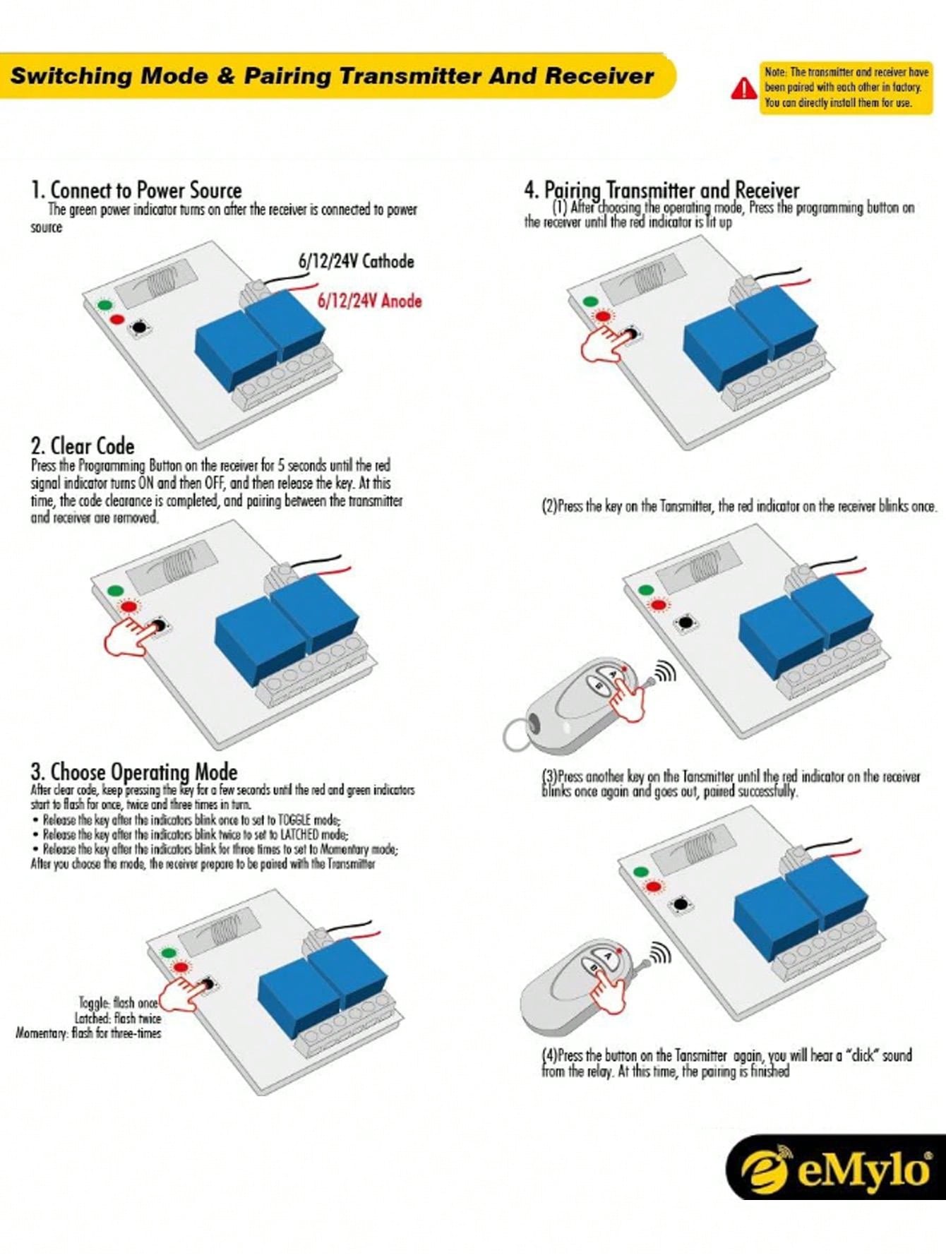 1 Pc EMylo Smart Wireless 220V Relay 1000W RF Remote Control 433 Mhz ...