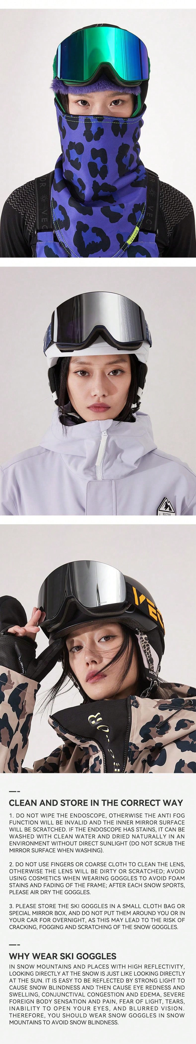 VECTOR MOTION 1pc Double-Layer Anti Fog Ski Goggles With Face Mask ...