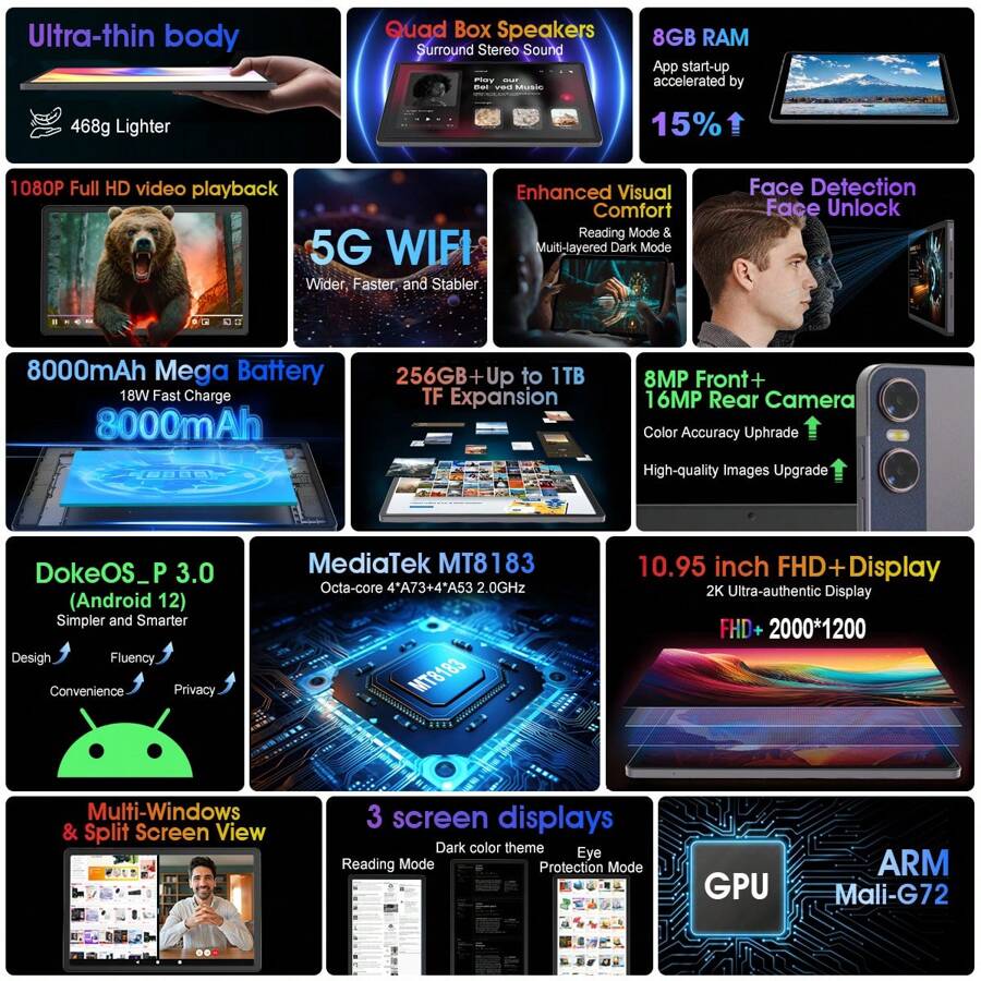 Hot Pepper HOT PEPPER DT50 Pad Global Version Tablet/8GB+256GB+1TB TF Expansion/Android 12/10.95 ...