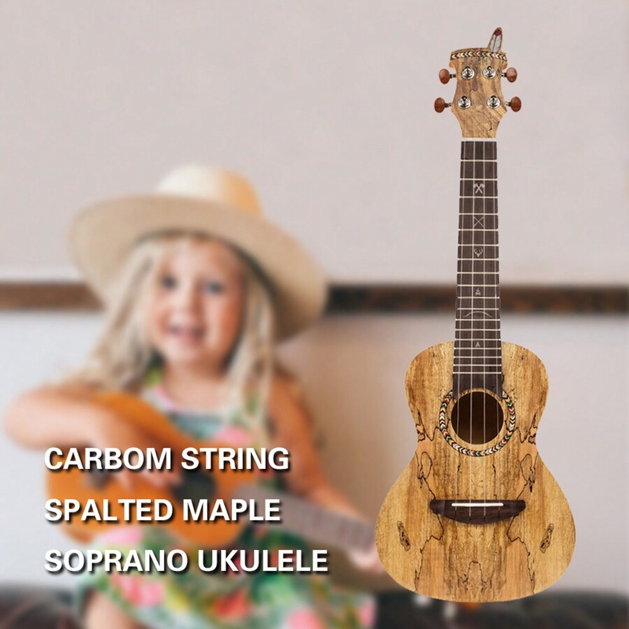 21 Inch Ukulele, Spalted Maple Ukulele Carbon String Professional ...