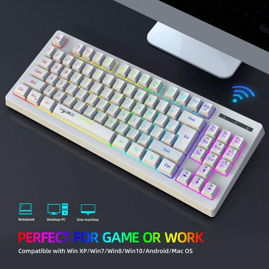 Wireless Keyboard Rechargeable RGB Backlit Ergonomic Gaming Keyboard ...
