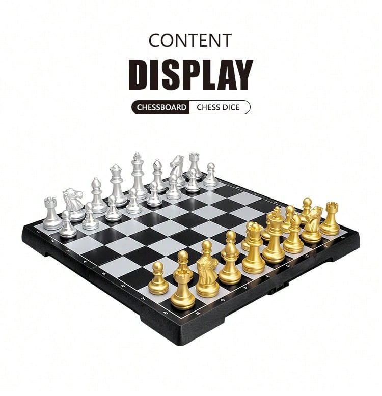 Foldable Magnetic Gold & Silver Chess Set With Board, Brain Teaser ...