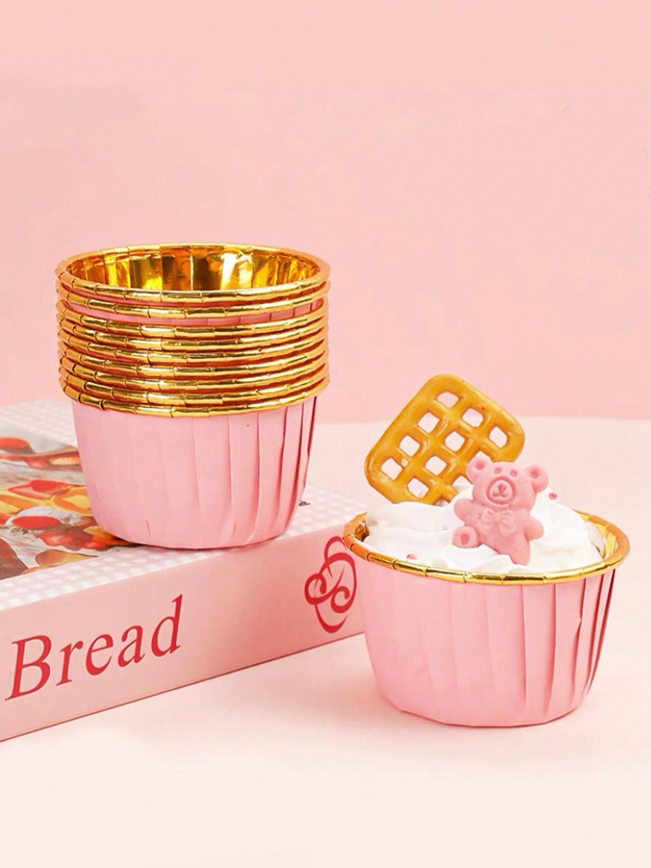 50 Peças/pacote Forros De Cupcakes De Papel Alumínio Rosa E Dourado ...
