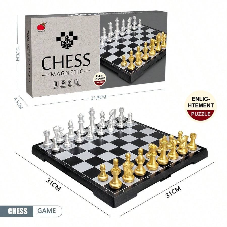 Foldable Magnetic Gold & Silver Chess Set With Board, Brain Teaser ...