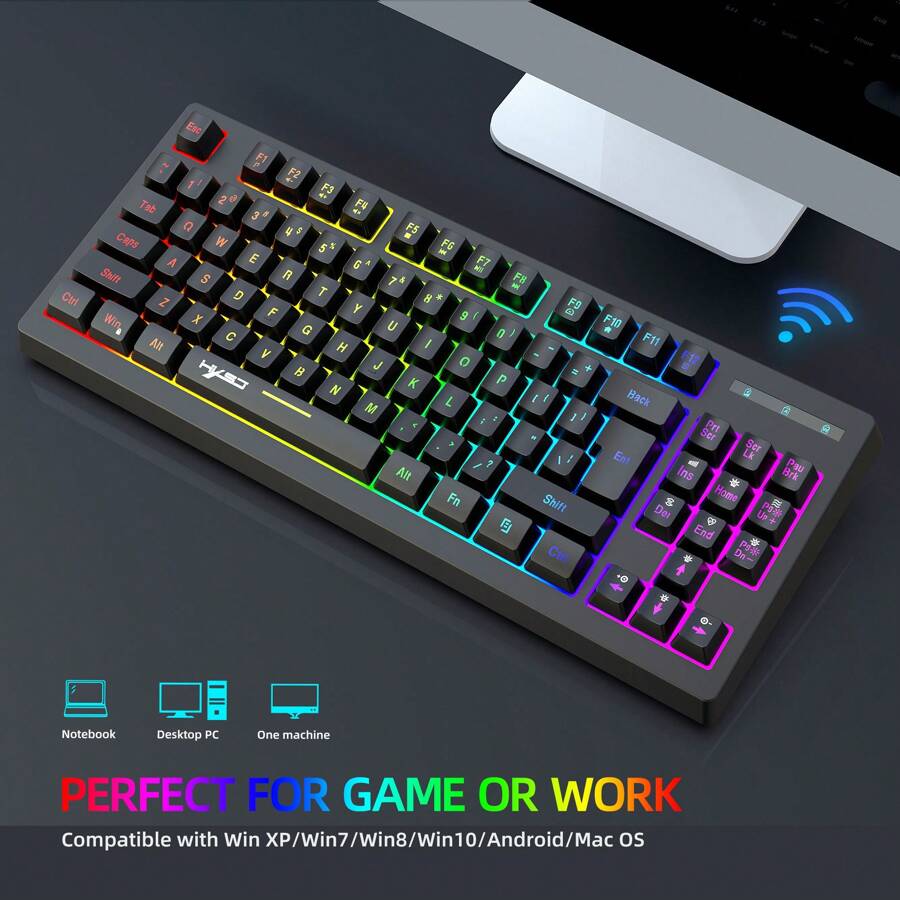 Wireless Keyboard Rechargeable RGB Backlit Ergonomic Keyboard, Light Up ...