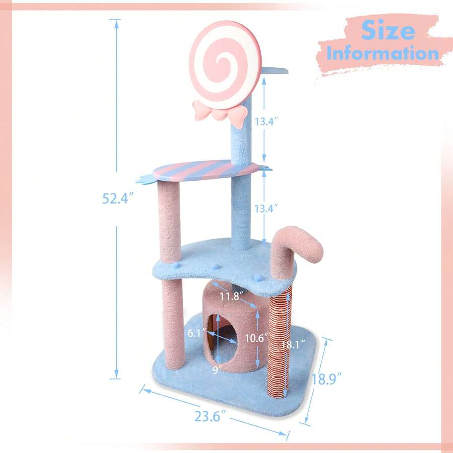 Cat Tree 52 Inches 4-Tier Candy-Inspired Cat Tower Unique Cat Activity ...