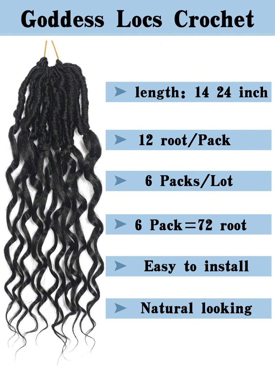 6 pack 72 root 14/24 inch Goddess Locs Crochet Hair Wavy Faux Locs ...