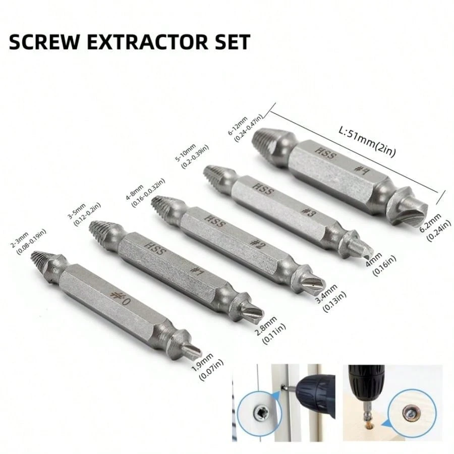 5pcs Damaged Screw Extractor Kit For Removing Burred Bolt, Nut & Stud ...
