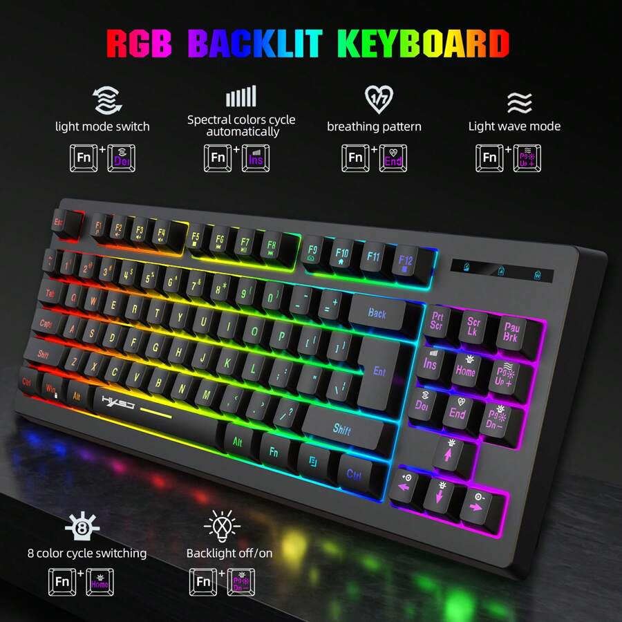 Wireless Keyboard Rechargeable RGB Backlit Ergonomic Keyboard, Light Up ...
