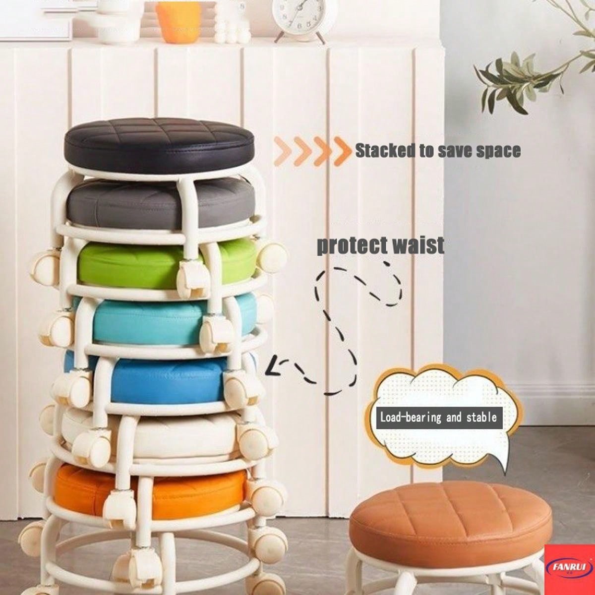 Low pulley stool, small stool with universal wheels, housework ...