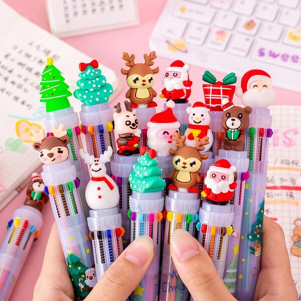 Christmas 10 Colors Ballpoint Pen, Student Press-type Multicolor 0.5mm ...