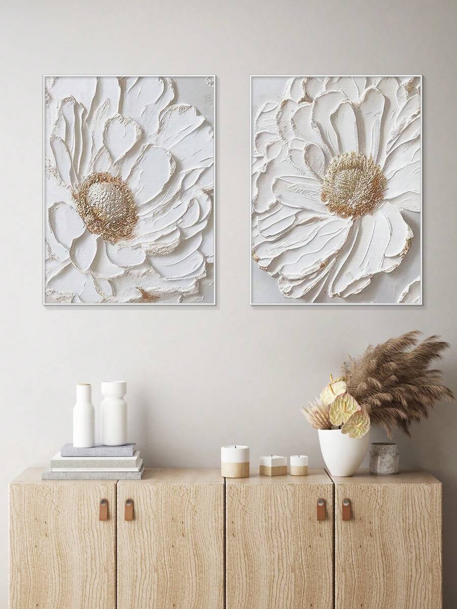 2pcs/Set Italian Minimalist Floral White Flower Decor Painting For ...