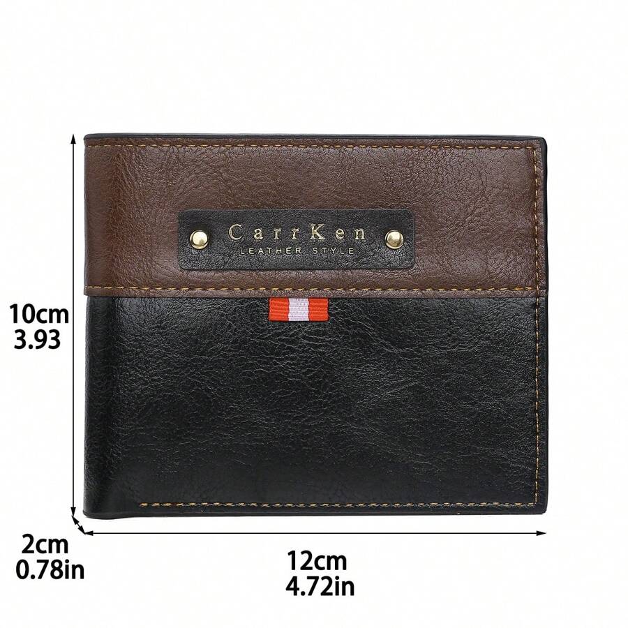 CarrKen Men's Retro Fashion Color Block Short Wallet Horizontal Large ...