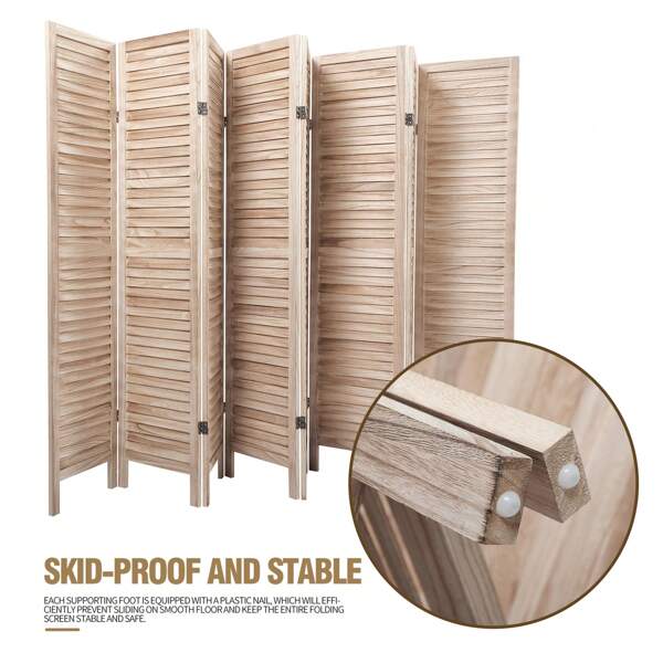 8 - Panel Sycamore Wood Louver Folding Screen, Room Divider, Space ...