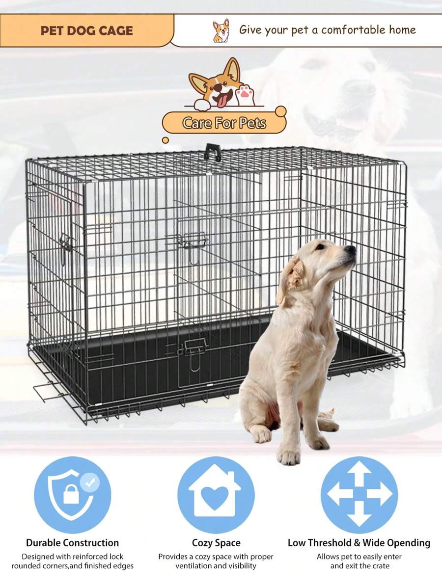 Large Dogs Folding Mental Wire Crates Dog Kennels Outdoor and Indoor ...