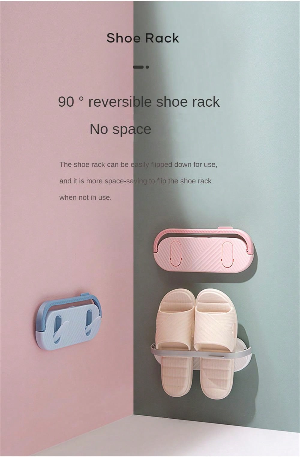 A light blue wall-mounted shelf corridor shoe rack foldable self ...