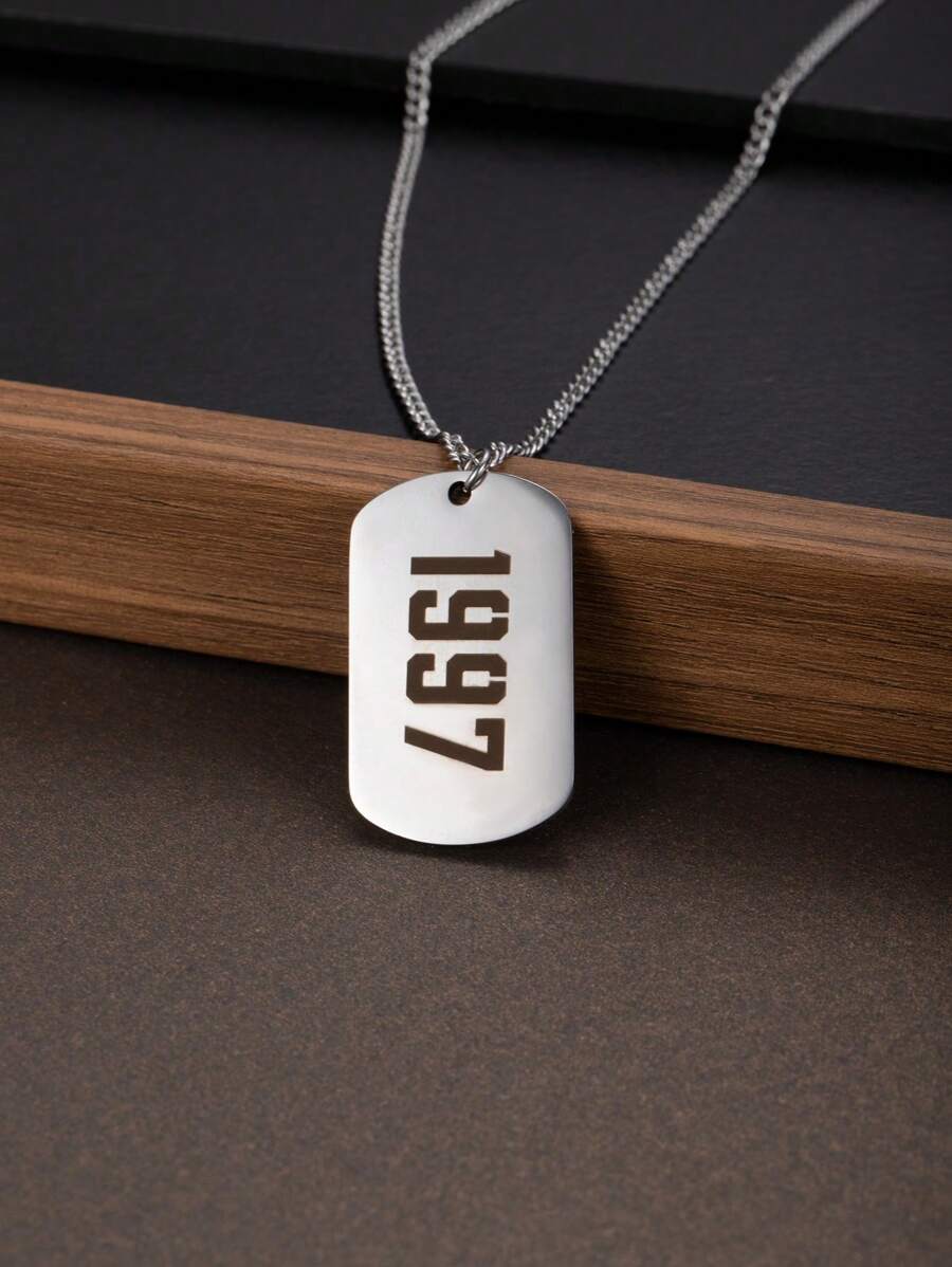 1 Pc Stainless Steel Rectangular Birth Year Digital Pendant Necklace ...