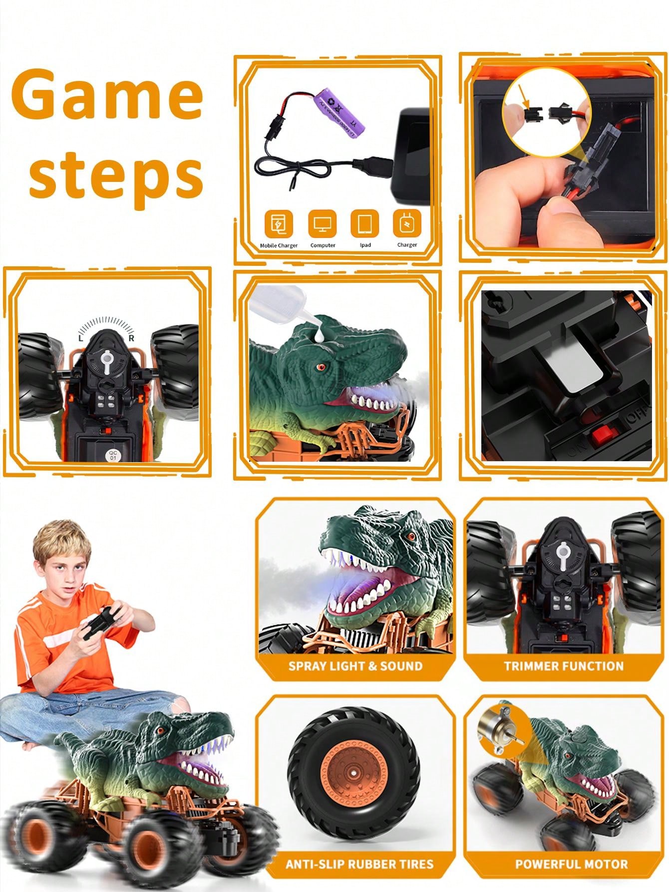 2.4ghz Remote Control Dinosaur Toy Car, T-rex Shaped, Can Move Forward ...