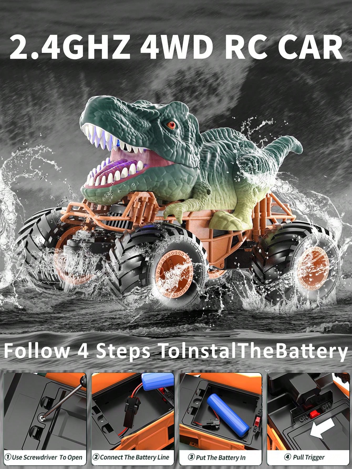 2.4ghz Remote Control Dinosaur Toy Car, T-rex Shaped, Can Move Forward ...