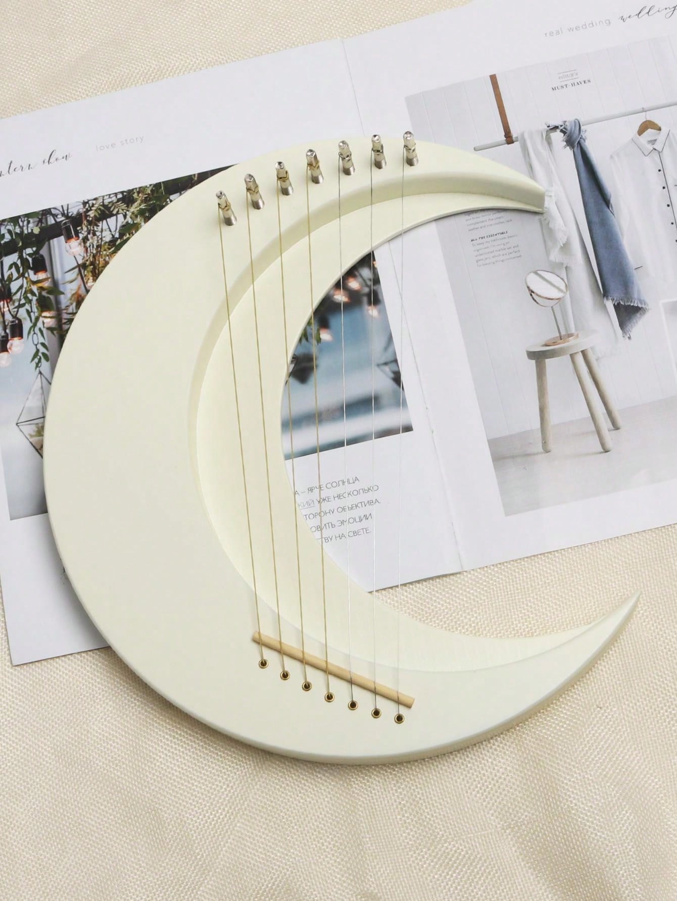 1pc 7-string Lyre Harp With Crescent Moon Shape, Miniature Beginner's ...