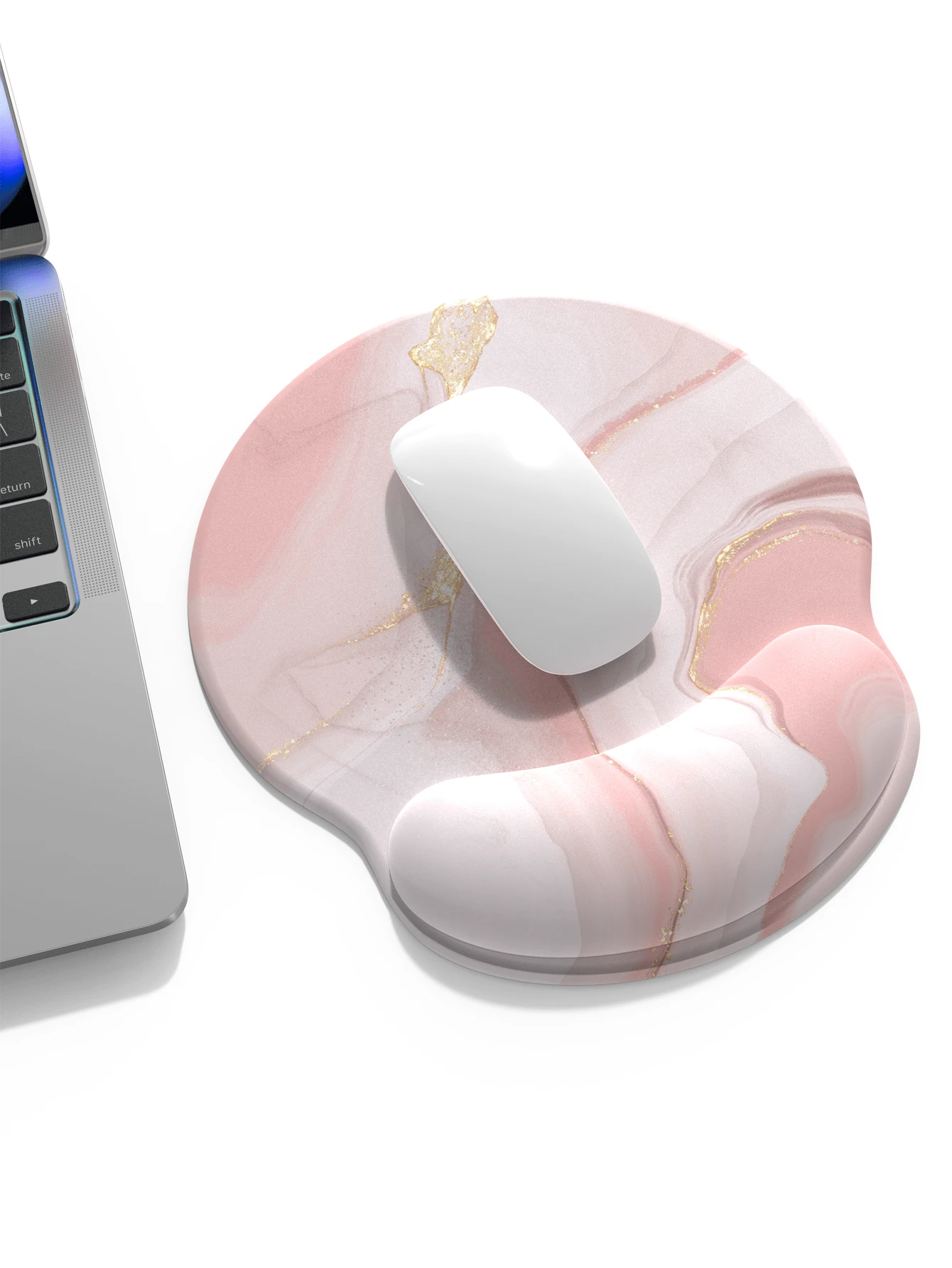 1pc Pink Marble Texture Wrist Rest Mouse Pad, Milk Silk Fabric, Rubber ...