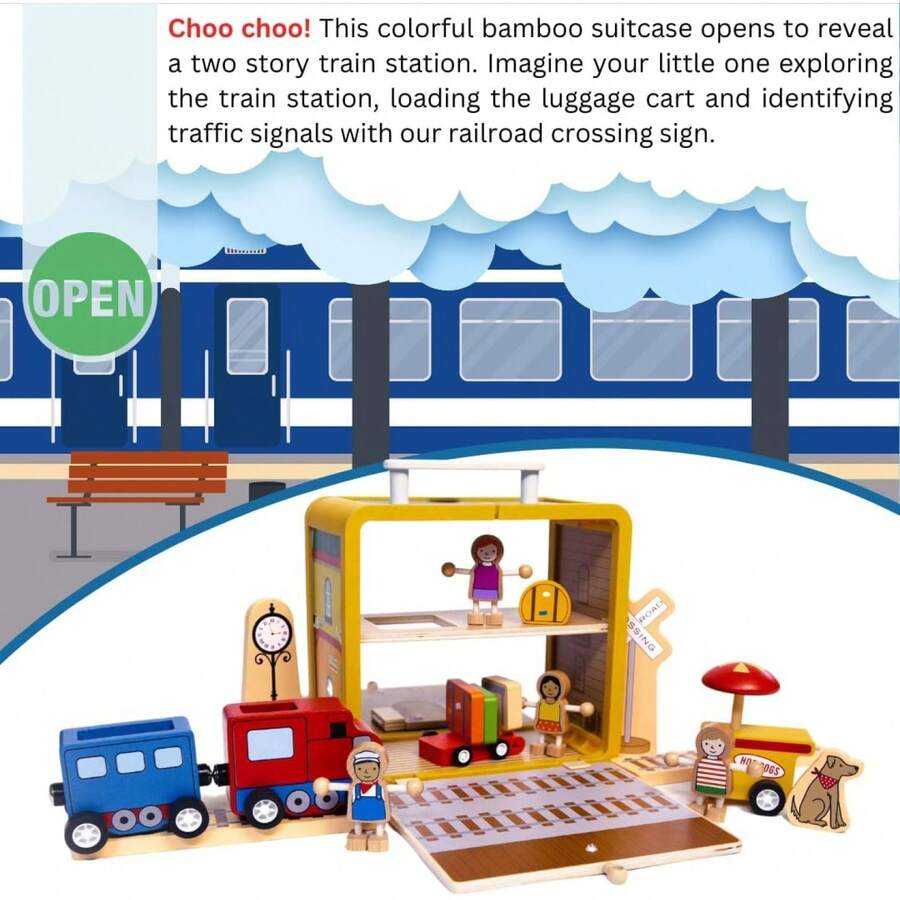 Homehours Creations- Train Station Suitcase- 16 Piece Portable Playset ...