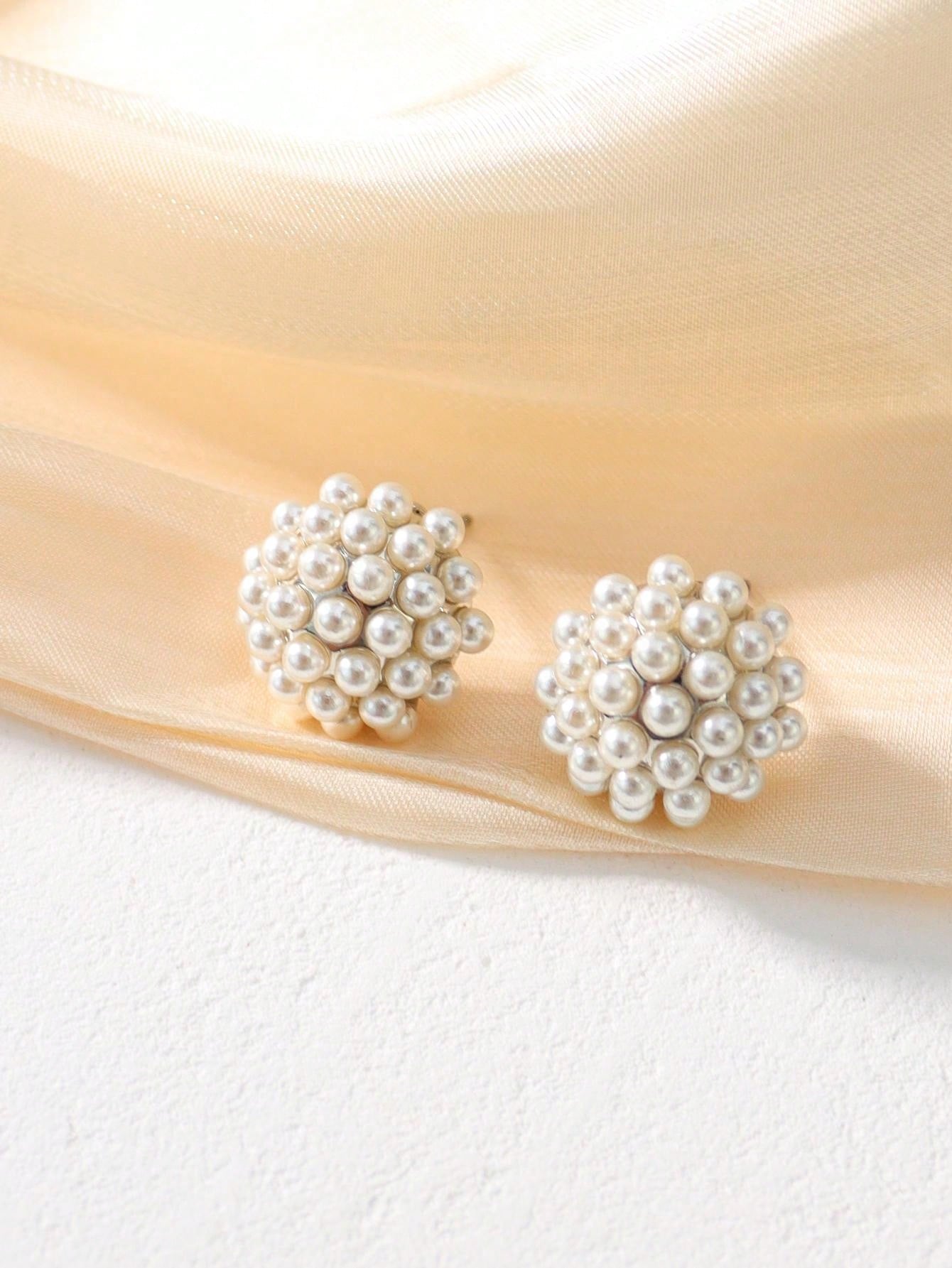 1pair Bohemian Style Hemispherical Faux Pearl Inlay Earrings (2 Colors ...