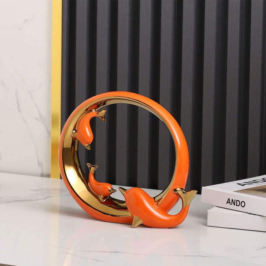 Ceramic Dolphin Statue - Coastal Home Decor, Modern Ocean Centerpiece ...