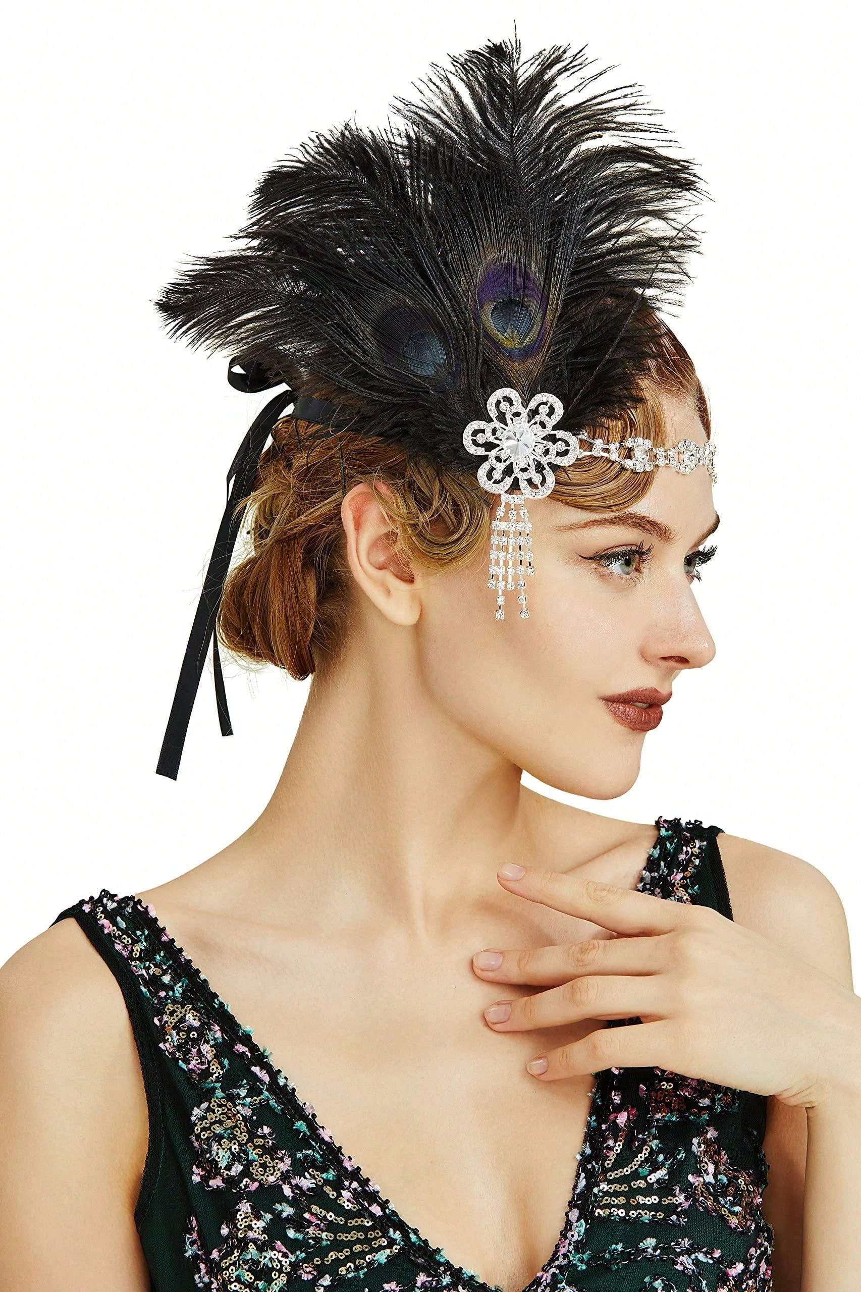 1920s Flapper Feather Headband Roaring 20s Showgirl Gatsby Headpiece ...