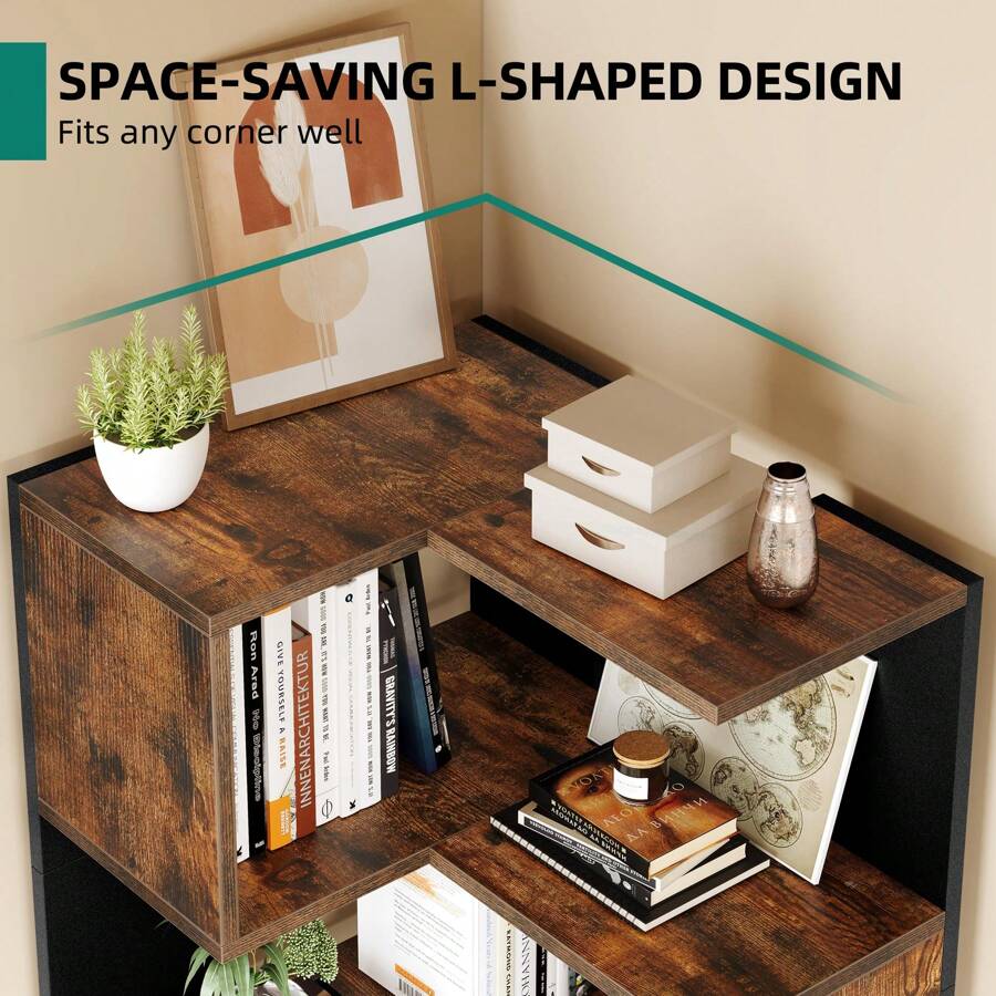 YITAHOME 6 Tier Corner Bookcase Bookshelf Modern L-Shaped Display Rack ...