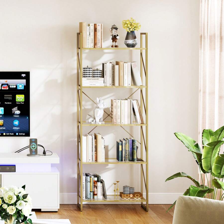 YITAHOME 5-Tier Acrylic Gold Bookcase Bookshelf With Metal Frame ...