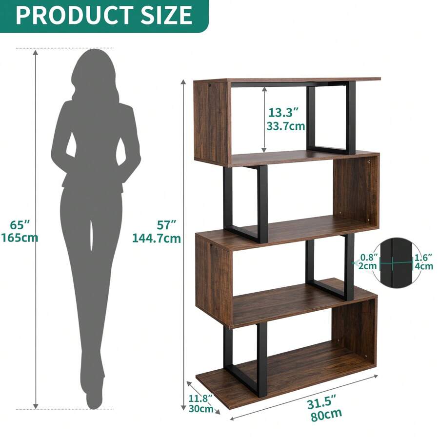 YITAHOME Bookcase Bookshelf 5-Tier Wooden Z-Shelf Book Display Storage ...