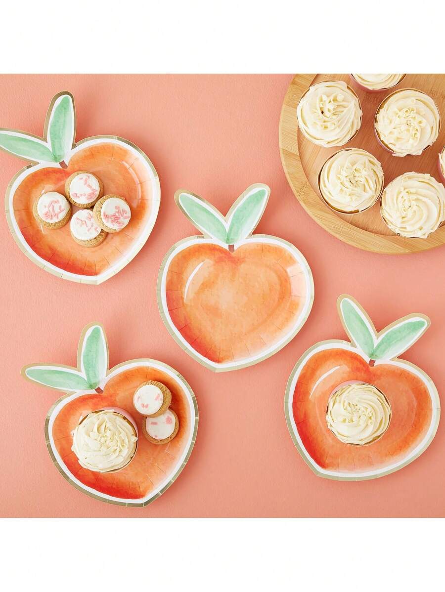 48 Pack Peach Paper Plates With Die-Cut Design And Gold Foil Border For ...