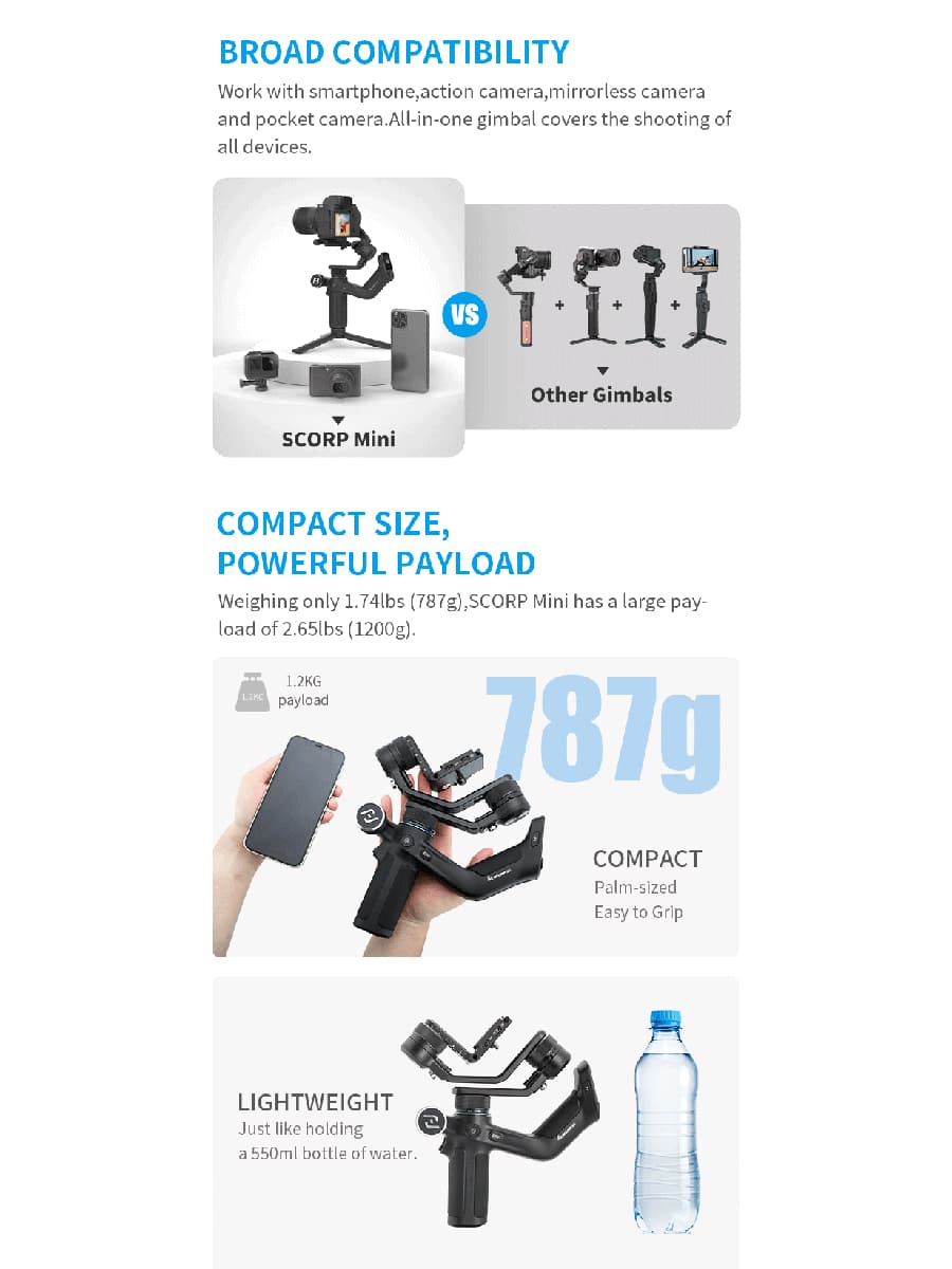 Scorp Mini 3-Axis All In One Gimbal Stabilizer For Mirrorless Camera ...