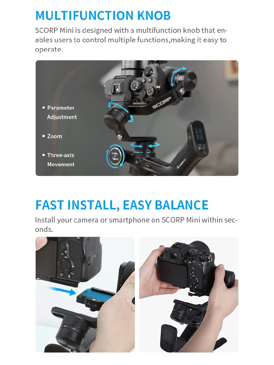 Scorp Mini 3-Axis All in One Gimbal Stabilizer for Mirrorless Camera ...