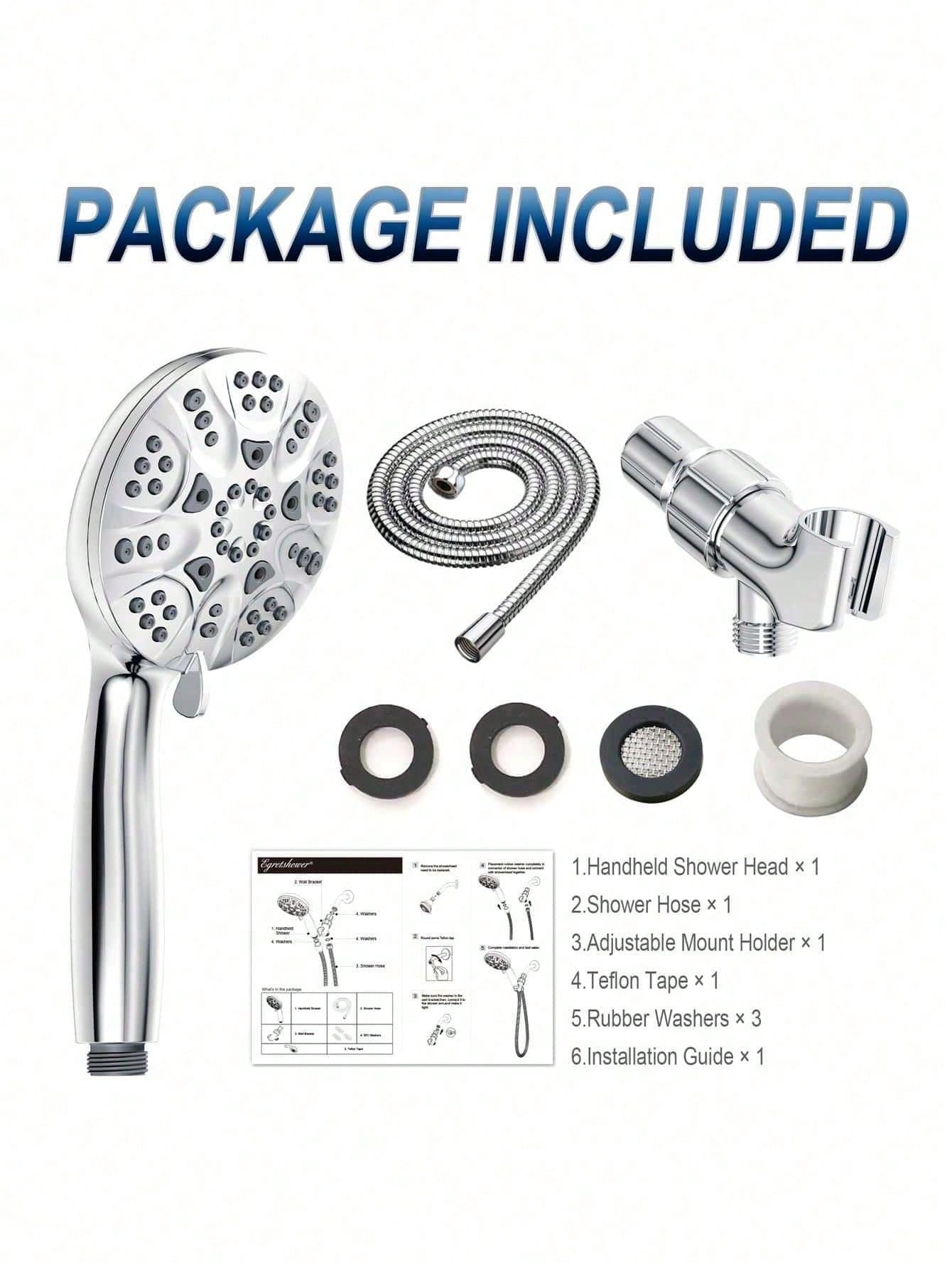 High Pressure Handheld Shower Head 6 Settings Powerful Water Spray