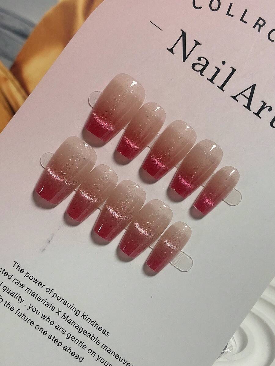 10pcs Handmade Plained Rainbow Metallic Nail Art Cat Eye False Nails ...