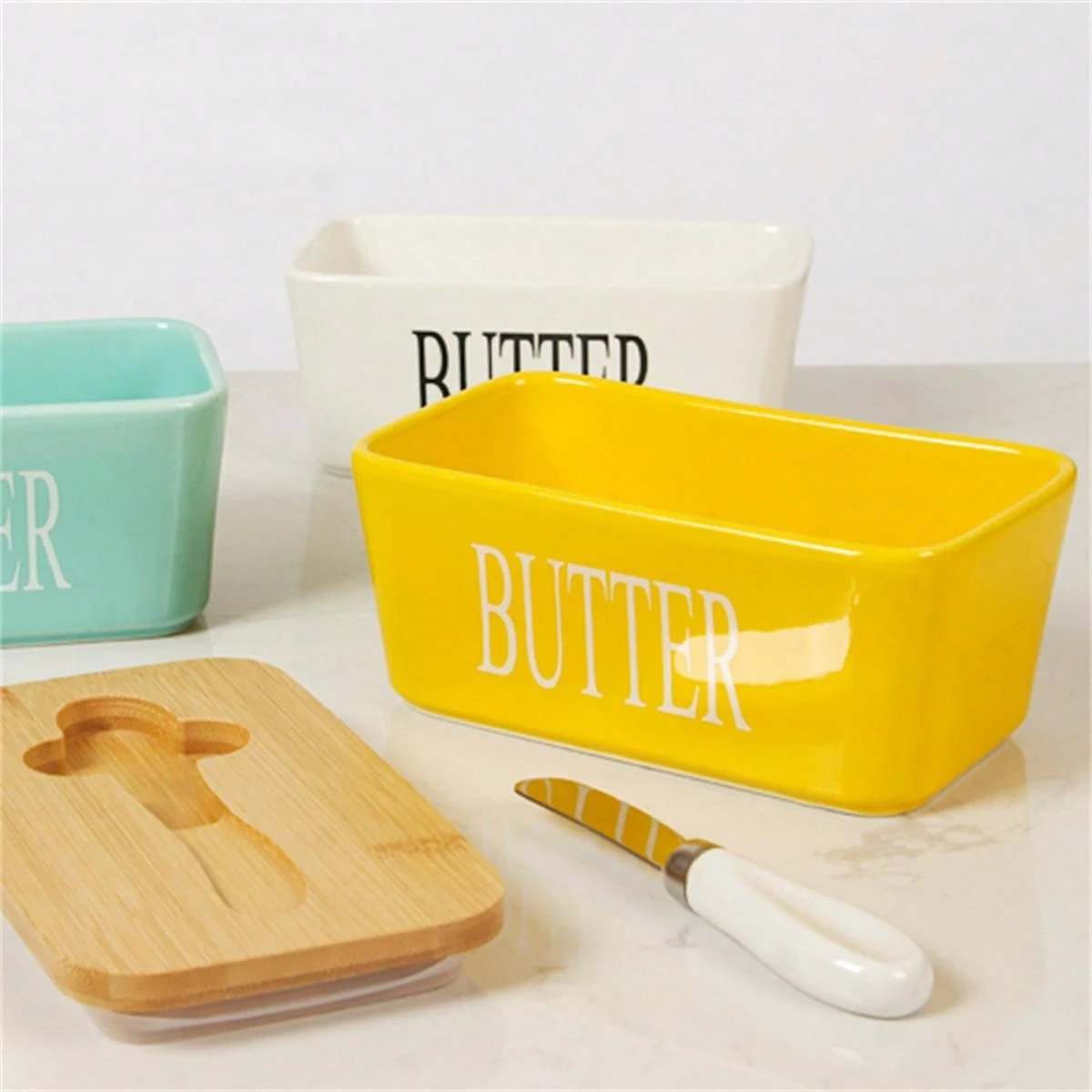Ceramic Butter Dish With Knife, Rectangular Black Butter Dish With ...