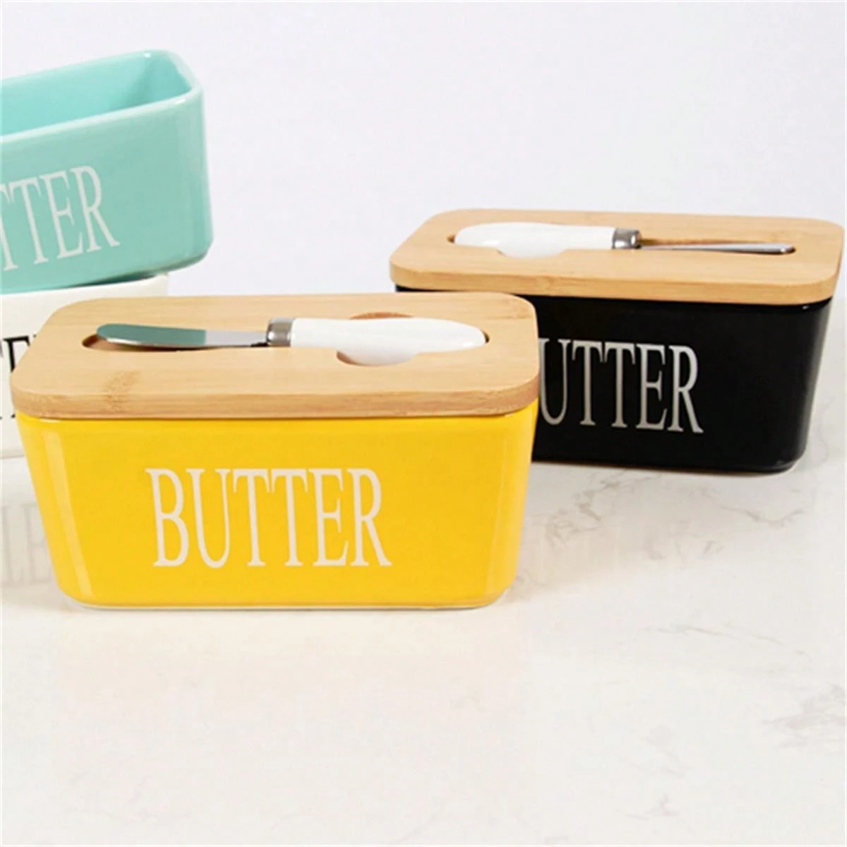 Ceramic Butter Dish With Knife, Rectangular Black Butter Dish With ...