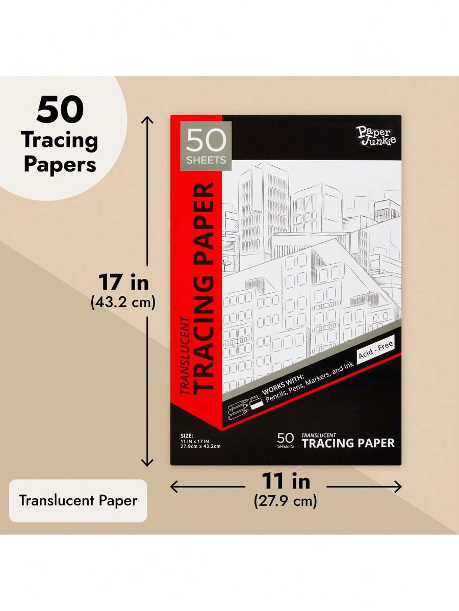 50 Sheets Tracing Paper Pad For Drawing, Translucent 11x17 Vellum For ...
