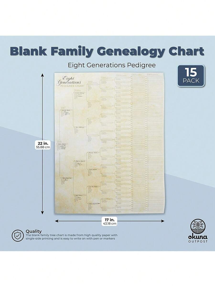 15 Pack Family Tree Charts To Fill In - Blank 8 Generation Genealogy ...