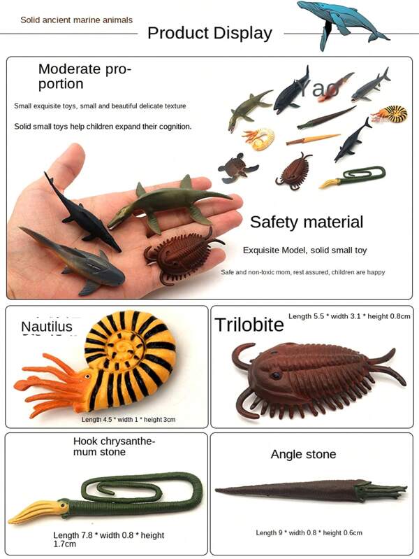 12pc Prehistoric Ocean Animals Set Toy, With Parrot Shell, Trilobite ...