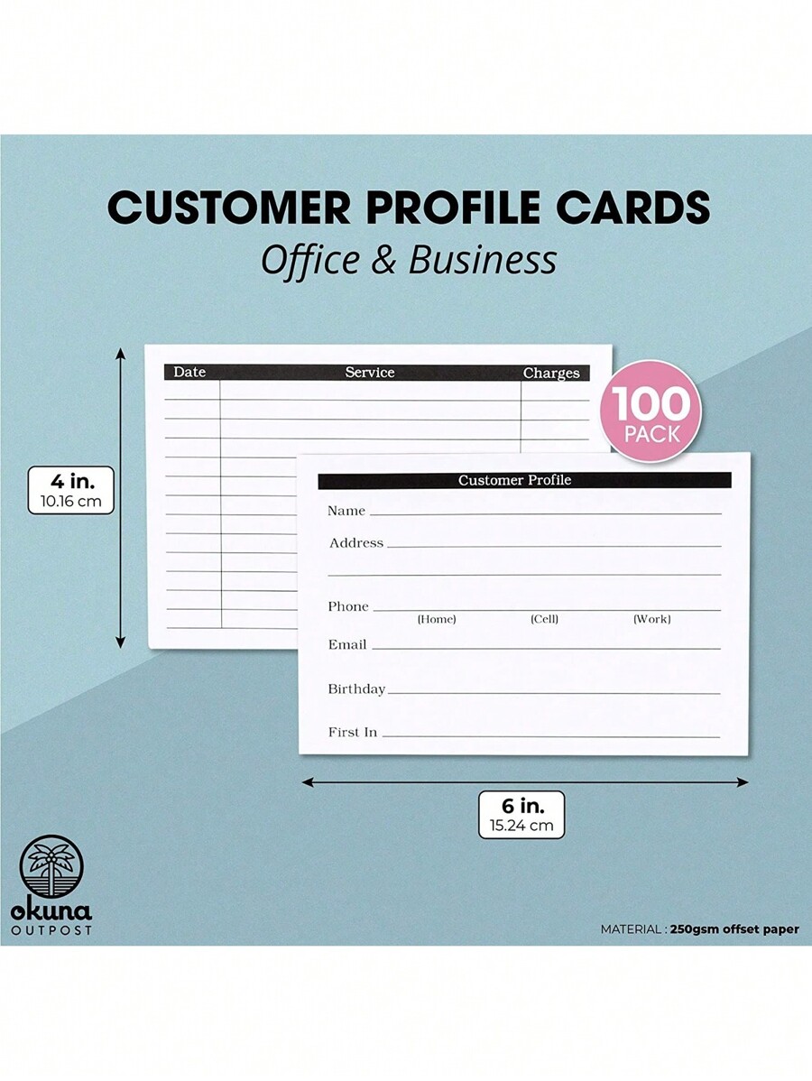Client Profile Cards For Businesses And Stores (6 X 4 Inches, White ...